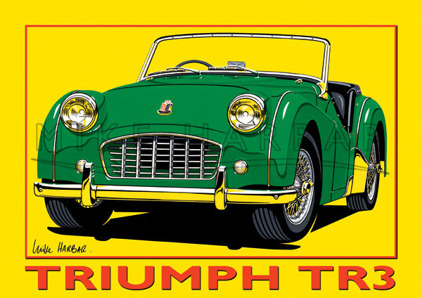 Triumph TR3 Yellow Poster – Classic Lines Artist